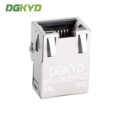 China 1 Port Tab Up Gold Plate RJ45 Ethernet Connector SMD Cat6 Cable Rj45 Extra Low Frofile KRJ-CB329YGZENL for sale