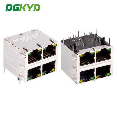 China Shield 2X2 Double Deck 4 Port 1000M Cat6 RJ45 Modular Jack With Ethernet Filter DGKYD22Q077DB2A4D068 for sale