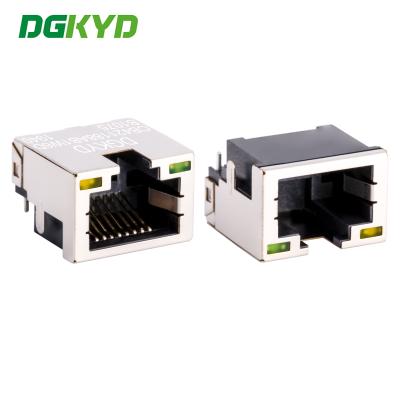 China Metal Shielded Dip Low Profile Rj45 Jack SMT RJ45 connector sink board 4.2 DIP with shield and light DGKYDCB421188AB1W6DB1075 for sale