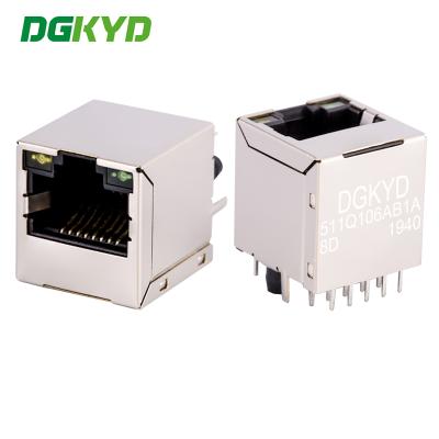 China 180 degree Ethernet port vertical RJ45 connector Gigabit integrated filter DGKYD511Q106AB1A8D for sale