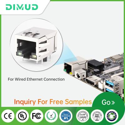 China Industrial Gigabit RJ45 Connector 1 Port with LED 180° Vertical Plug for sale