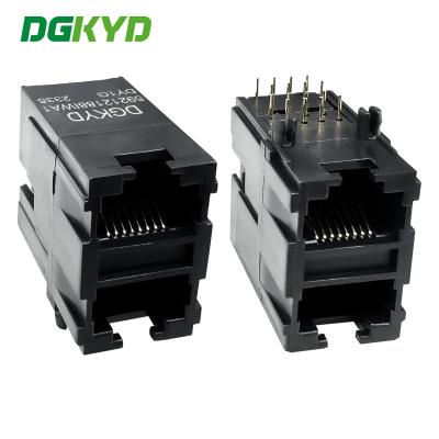 China RJ45 network port 2X1 stacked built-in non variable filter, no light, all plastic network interface DGKYD59212188IWA1DY1G for sale