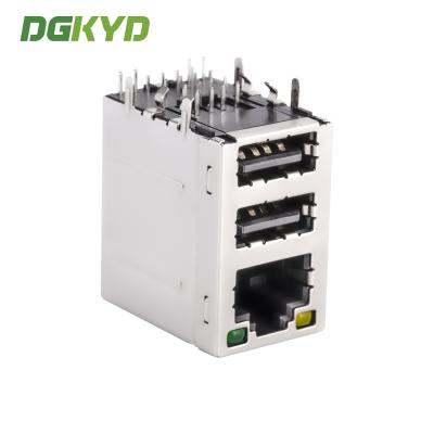 China Cat3 RJ45 Connector Stack Over Dual USB 2.0 A Type With Y/G Led KRJ-2USB02YGZNL for sale