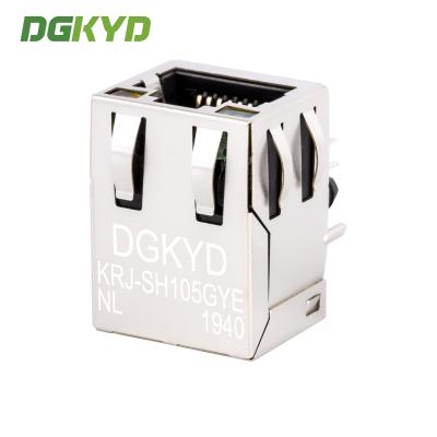 China RJ45 network port socket with built-in 100Mbps integrated transformer with light and shielding KRJ-SH105GYENL for sale