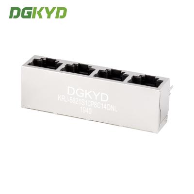 China 1x4 Right Angle Tab Down Shield RJ45 Connectors Quad Ports Ethernet Switch Sockets KRJ-5621S10P8C14QNL for sale