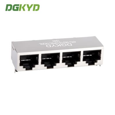 China 1x4 Right Angle Tab Down Shield RJ45 Connectors Quad Ports Ethernet Switch Sockets KRJ-5621S10P8C14QNL for sale