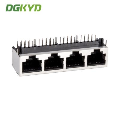 China 1x4 Right Angle Tab Down Shield RJ45 Connectors Quad Ports Ethernet Switch Sockets KRJ-5621S10P8C14QNL for sale