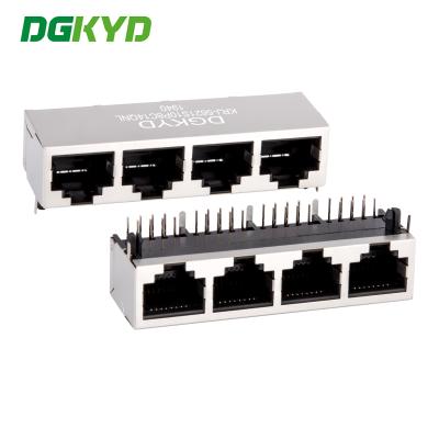 China 1x4 Right Angle Tab Down Shield RJ45 Connectors Quad Ports Ethernet Switch Sockets KRJ-5621S10P8C14QNL for sale