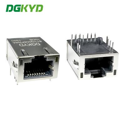 China RJ45 SIngle port connector with top elastic CAT5 Gigabit integrated filter with LED light DGKYD811Q008FN4A10DB for sale