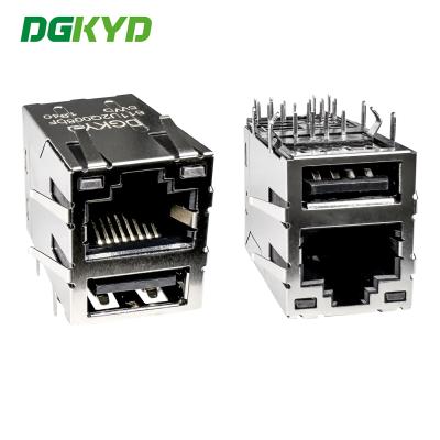 China RJ45+USB2.0 network connector with light and shielding interface socket DGKYD611U2Q008DF5WD for sale
