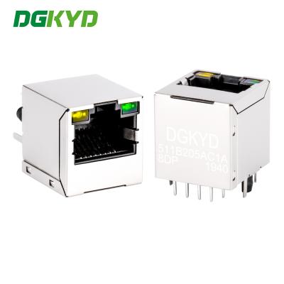 China 100Mbps RJ45 Connector 180-Degree Vertical Ethernet Port with PoE Direct Insertion DGKYD511B205AC1A8DP for sale