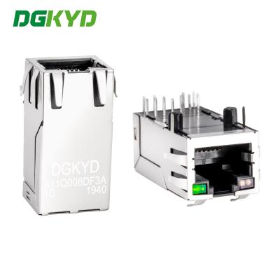 China RJ45 Single Port Filter Network Connector With Light And Shielding PBT DGKYD411Q008DF3A1D for sale