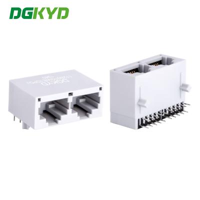 China 1X2 Port Configuration RJ45 PCB Connector with Gold Plating 6u and Right Angle PCB Mount for Communication for sale