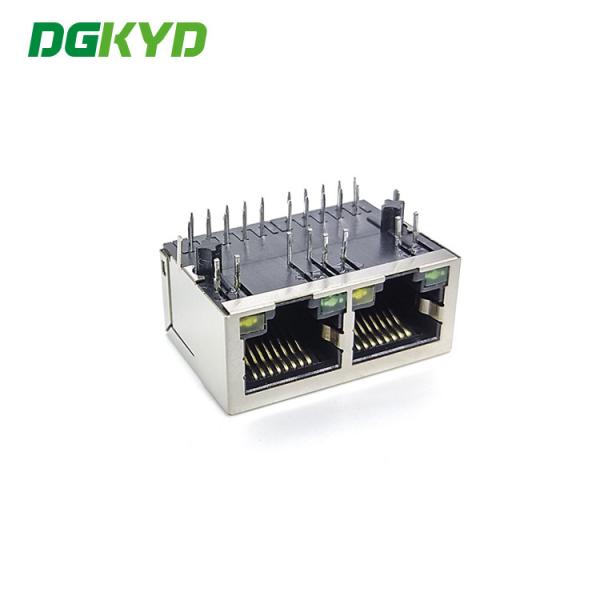 1x2 Port 1000M RJ45 Multiple Port Connectors Socket With LED Light