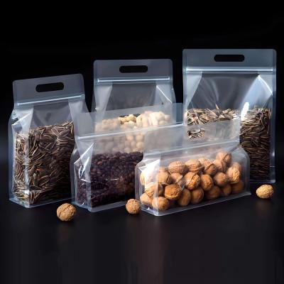 China Transparent Ziplock Pouch 8-Side Seal Lucent Clear Flat Bottom Pouch Resealable Nuts Food Storage Zipper Bag with Handle for sale