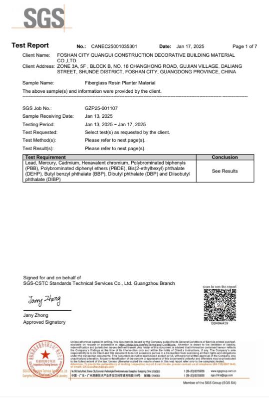SGS - Foshan City QUANGUI Construction Decorative Building Material Co.ltd