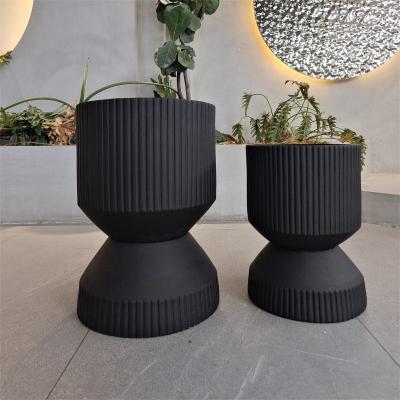 China Round Minimal Texture Fibre Clay Plant Pot Lightweight In Black for sale