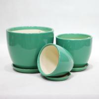 China Customized Round Ceramic Pots with Drainage Glossy Finish Indoor Planter Small Size Single for sale