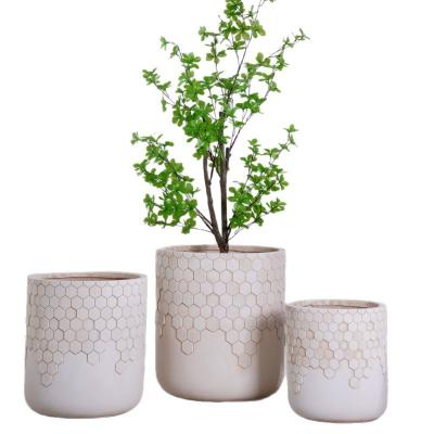 中国 中性ベージュ丸い繊維粘土の植樹用 蜂巣デザインパターン 軽量 耐久性 低保養性 花盆 休日 ビラ ホテル ショッピングモール オフィス 装飾 庭園 景観 プロジェクト 販売のため