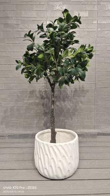 中国 白い丸い繊維粘土のプランター 曲げて流れる海風パターン 軽量 耐久性 低保養性 花盆 休日 ビラ オフィス 装飾 庭園 景観設計 プロジェクト 販売のため