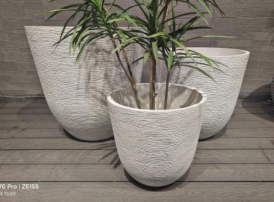 China minic woven fabrics grey curved wavy lines round fiber clay planter lightweight durable low-maintainence flower pot holiday Villa office decoration garden landscaping project for sale