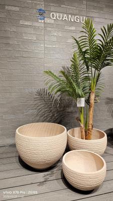 Cina stile rustico naturale beige chiaro a strisce a strati effetto rotondo piantatore in fibra di argilla leggero resistente a bassa manutenzione vaso da fiore vacanza decorazione ufficio villa Progetto di paesaggistica giardini sul tetto in vendita