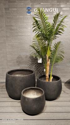 중국 무시시한 현대 스타일 검은 둥근 섬유 점토 플랜터 부드러운 매트 패턴 가벼운 내구성 낮은 유지 관리 꽃 냄비 휴가 빌라 사무실 장식 지붕 정원 조경 프로젝트 판매용