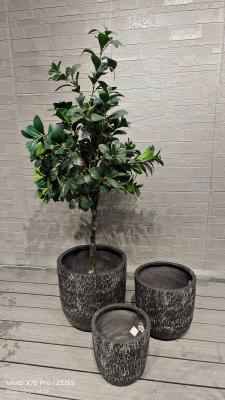 China Black Mosaic - Like Brick Design Round Fiber Clay Planter Holiday Villa Office Decoration for sale