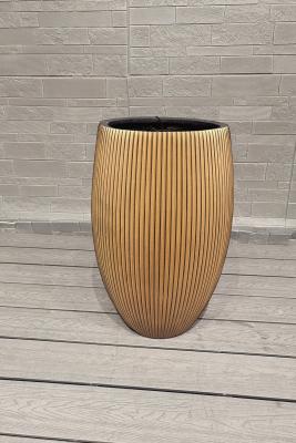 China Tall Golden- Brown Hue Stripe Round Fiber Clay Planter Home Deluxe Decoration Project for sale
