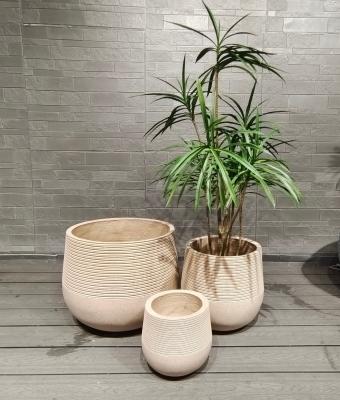 China Warm Natural Beige Dual - Texture Contrast Round Fiber Clay Planter Home Decoration Project for sale