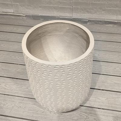 China Light Grayish White Repetitive Geometric Pattern Round Fiber Clay Planter Architectural Landscaping Design for sale