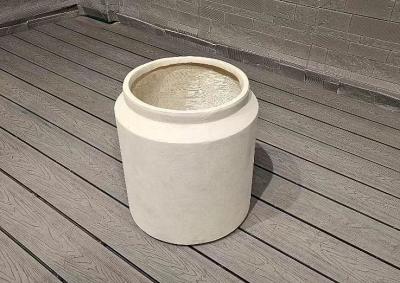 China Light Beige Straight Cylinder Fiber Clay Outdoor Planter Architectural Landscaping Design for sale