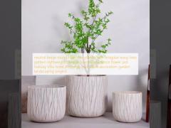 neutral beige round fiber clay planter with irregular wavy lines pattern lightweight durable low-maintainence flower pot holiday Villa hotel shopping mall office decoration garden landscaping project