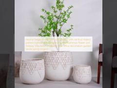neutral beige round fiber clay planter with vertical ribbed pattern lightweight durable low-maintainence flower pot holiday Villa hotel shopping mall office decoration garden landscaping project