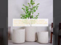 neutral beige round fiber clay planter with checkered pattern lightweight durable low-maintainence flower pot holiday Villa hotel shopping mall office decoration garden landscaping project