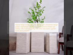 neutral beige round fiber clay planter with checkered design pattern lightweight durable low-maintainence flower pot holiday Villa hotel shopping mall office decoration garden landscaping project