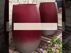 red-gradient design tapered cylindrical fiber clay planter lightweight durable low-maintainence flower pot holiday Villa office decoration garden landscaping project