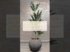 grey textured  round fiber clay planter with natural rock-like pattern lightweight durable low-maintainence flower pot holiday Villa office decoration garden landscaping project