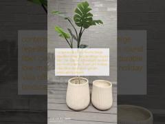 contemporary look neutral beige repetitive linear texture design round fiber clay planter lightweight durable low-maintainence flower pot holiday Villa office decoration garden landscaping project