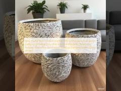 piantatore di cemento in fibra grigio rotondo con un disegno a foglia monstera leggero resistente a bassa manutenzione vaso da fiore vacanza decorazione ufficio villa progetto di paesaggio giardini sul tetto