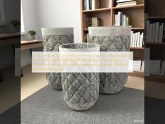 GRC Pot Grey Cylindrical Repetitive Palm Leaf Pattern Low-maintainence Office Decoration