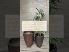 Light grey with horizontal circular ridges round fiber clay planter lightweight durable low-maintainence flower pot holiday Villa office decoration Rooftop Gardens landscaping project