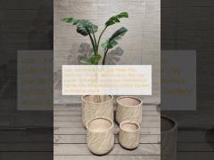 Low - Key Light Gray Flower Pots Chevron Patterns Round Fiber Clay Holiday Villa Landscaping Project