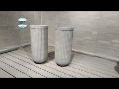 Tall cool-toned gray linear dimension round fiber clay planter deluxe decoration project