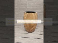 Tall golden- Brown hue stripe round fiber clay planter office decoration project