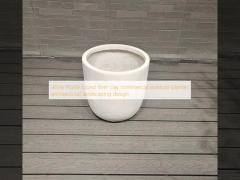 White Matte Round Fiber Clay Commercial Outdoor Planter Architectural Landscaping Design