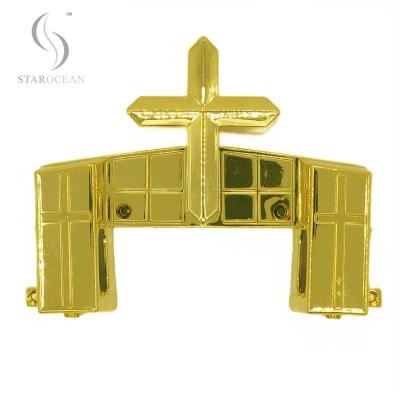 China Material reciclado de ouro PP Cantos de caixão em forma de cruz, acessórios de caixão 15#G à venda