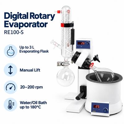 China 3L Digital Lab Rotary Evaporator With Manual Lift And Water / Oil Heating Bath for sale
