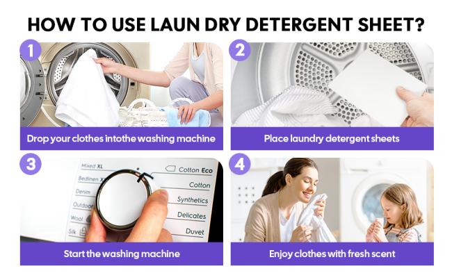 Laundry detergent sheets in use with clothes