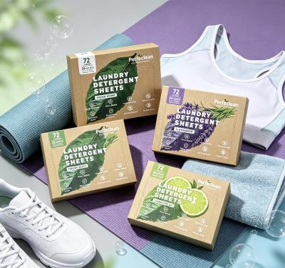 China Eco-Friendly Laundry Detergent Sheets with Plant Based Surfactant for Deep Stain Lifting Power and Compostable Packaging for sale